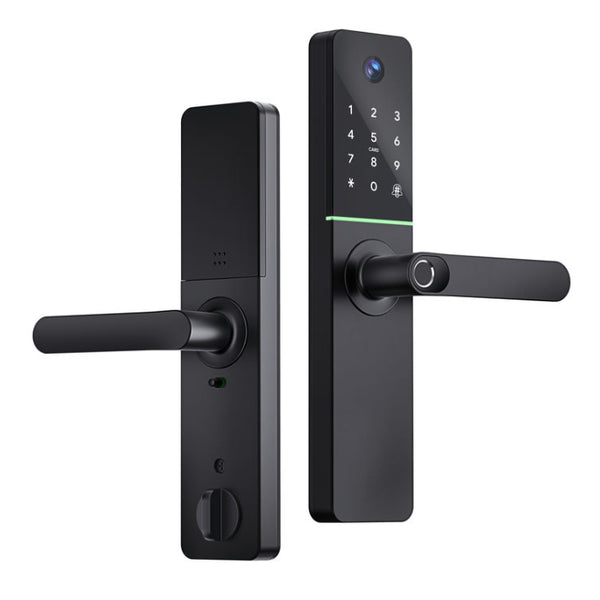 H91B-CAM-BLK Smart 5-IN-1 Lever Mortise Lock with Camera - Black
